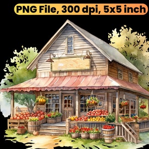 Old Southern Country Store Watercolor Clipart, Louisiana Clipart, Store ...