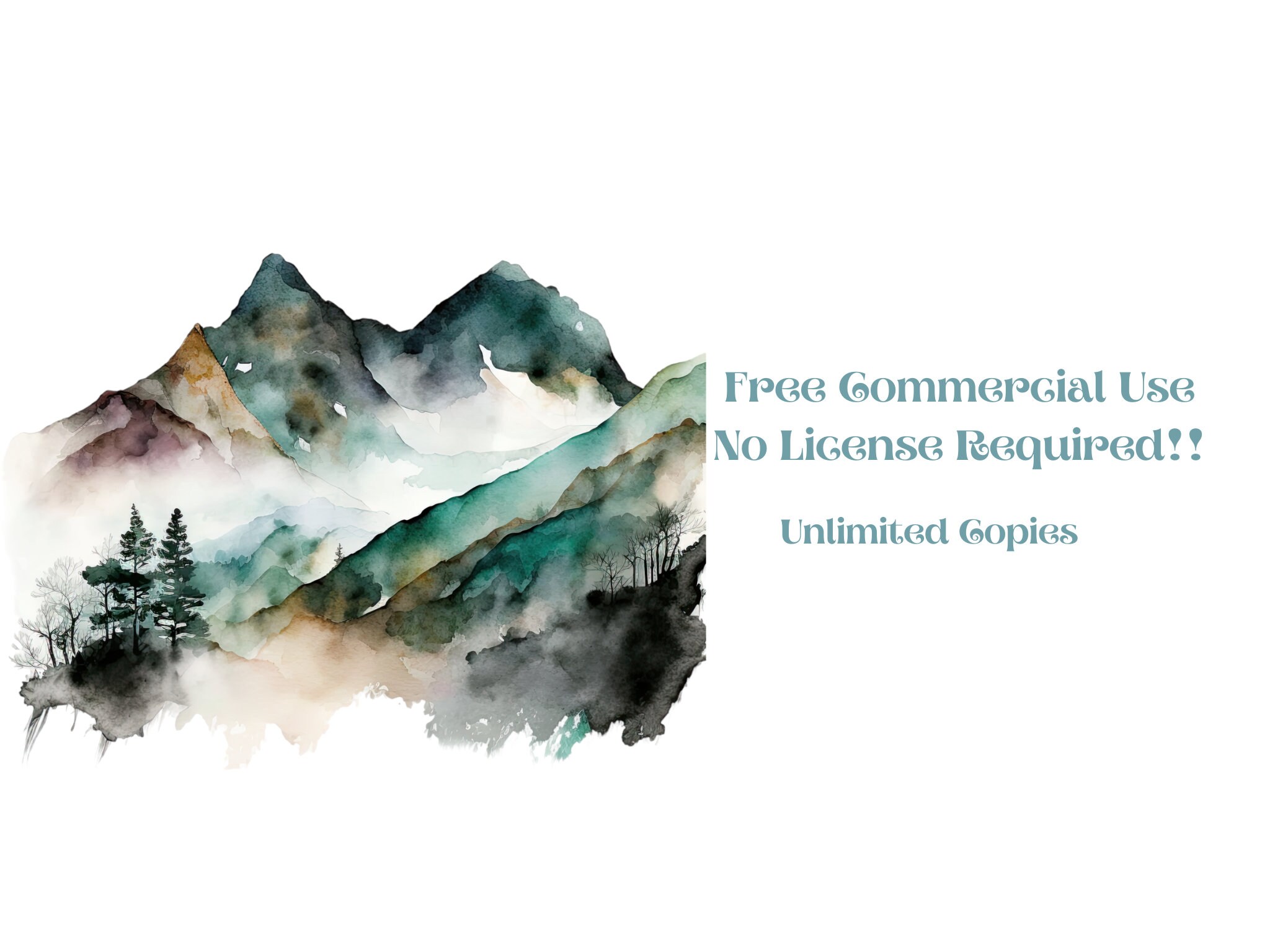 Mountain Art, Sublimation Files, Watercolor Clip Art, PNG, Printable ...