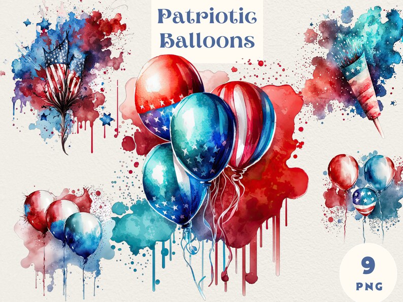Patriotic Balloon Clipart Memorial Day Png 4th of July Png - Etsy