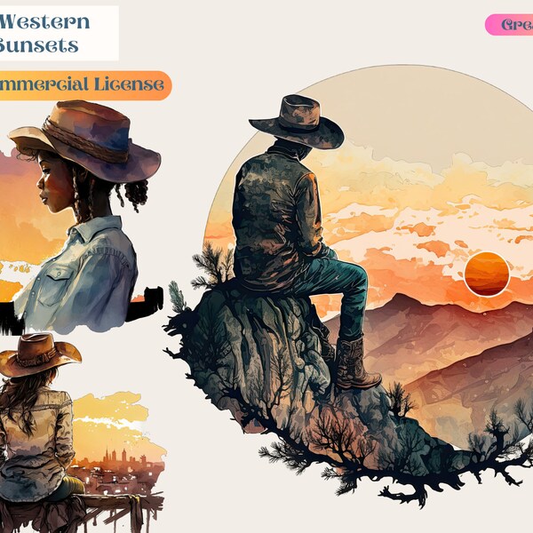 Western Sunset Clipart - Etsy