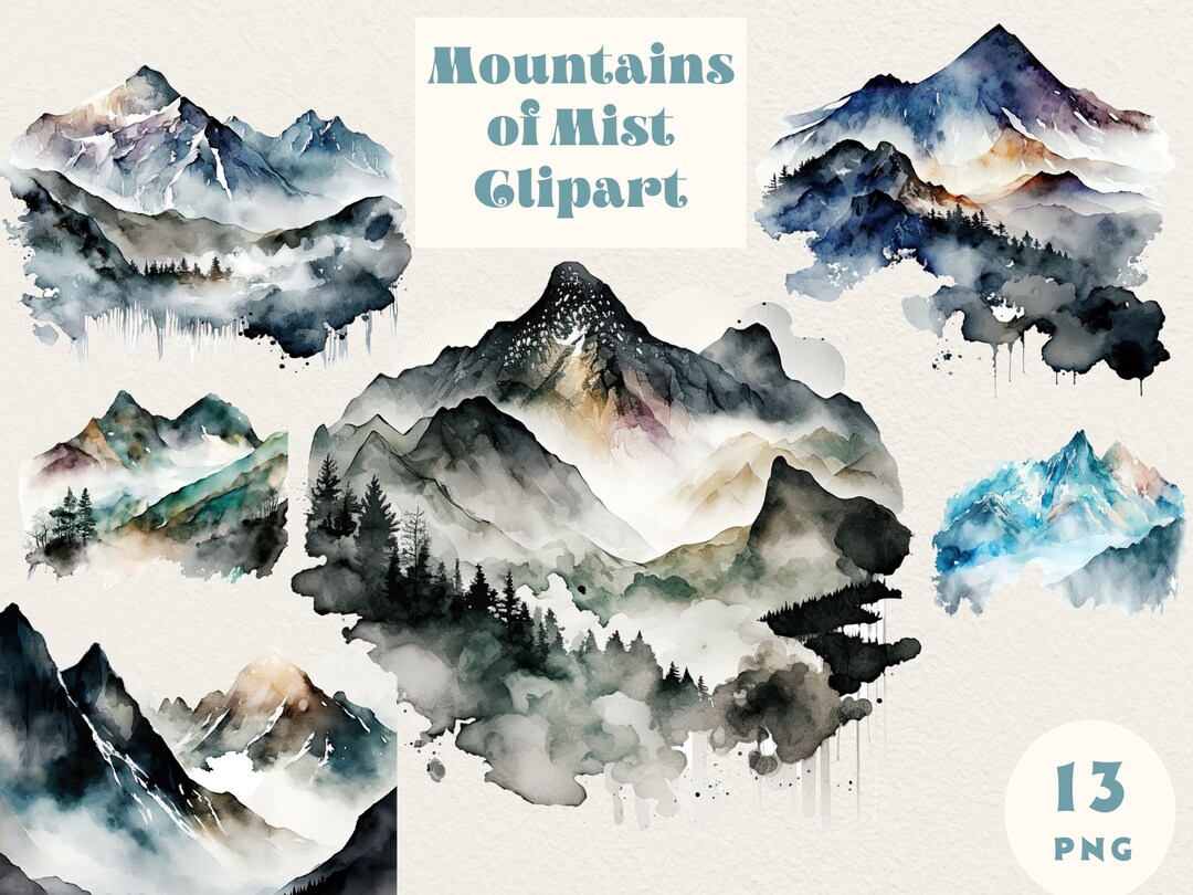 Mountain Art, Sublimation Files, Watercolor Clip Art, PNG, Printable ...