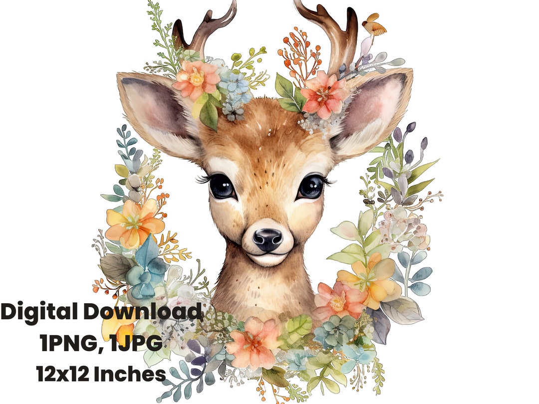 Woodland Buck Nursery Watercolor Clipart, Png, Printable Artwork ...