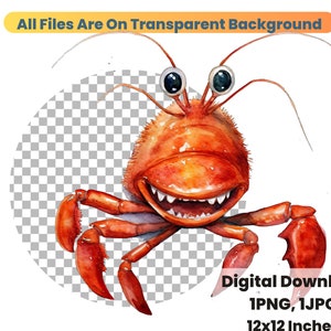 Crusty Baby Crawfish Watercolor Clipart, Lobster, Cartoon Character ...