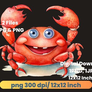 Smiling Cabby Cartoon Watercolor Clipart, Crabbing, Fishing Clipart ...