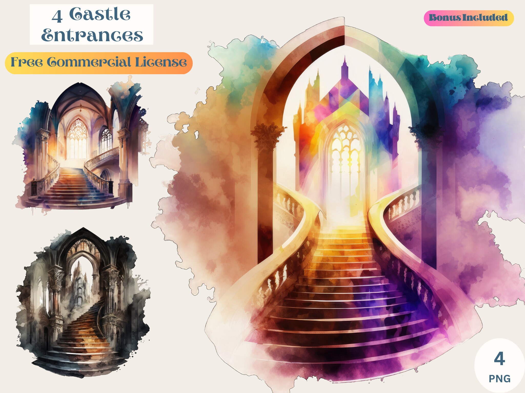 Castle Entrance Castle Clipart Castle PNG Watercolor Art - Etsy