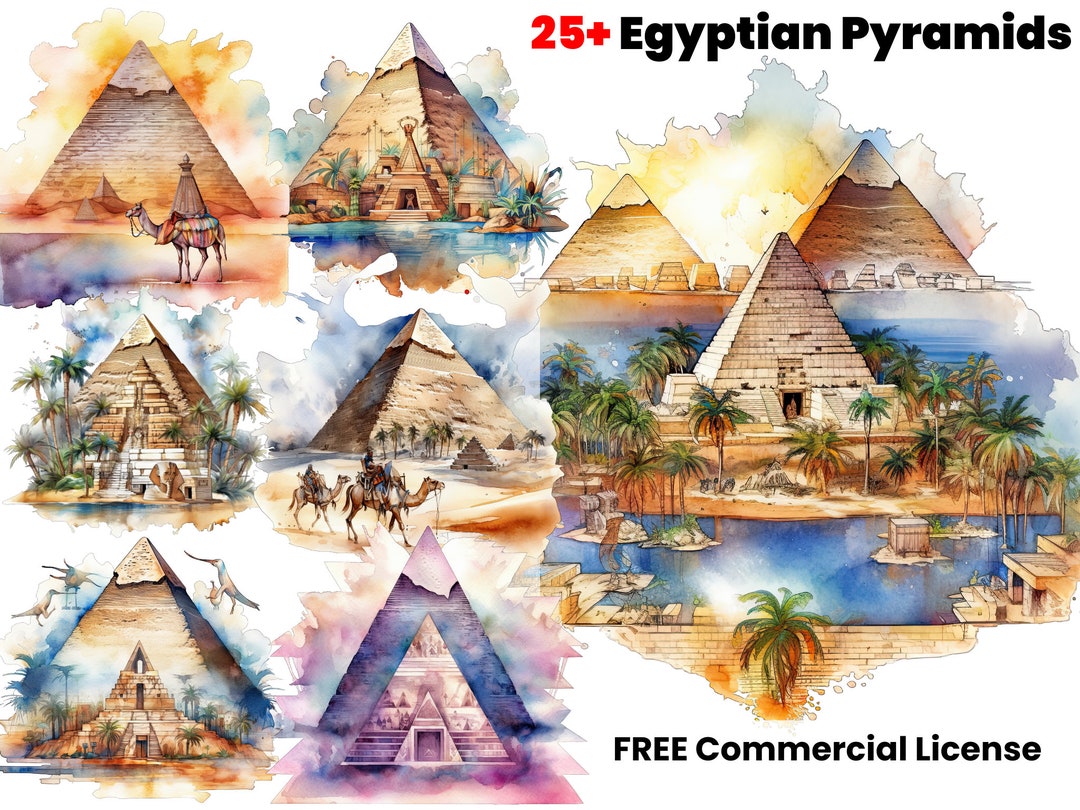 Egyptian Pyramid Watercolor Clipart, Pyramids, Egypt Pyramid Scenes ...