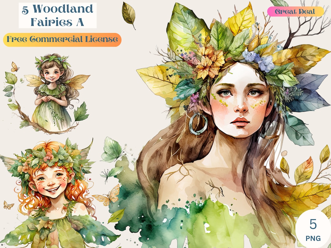 Woodland Fairies A, Fairy, Woodland Fairy, Commercial Use, Watercolor ...