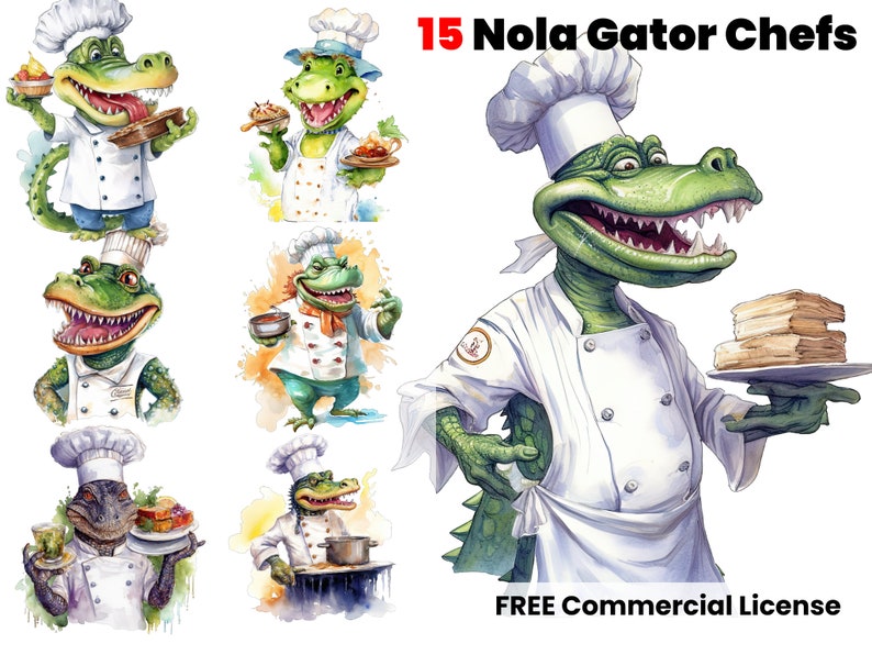 Gator Chef Cartoon Character Kids Clipart Nursery Animated - Etsy