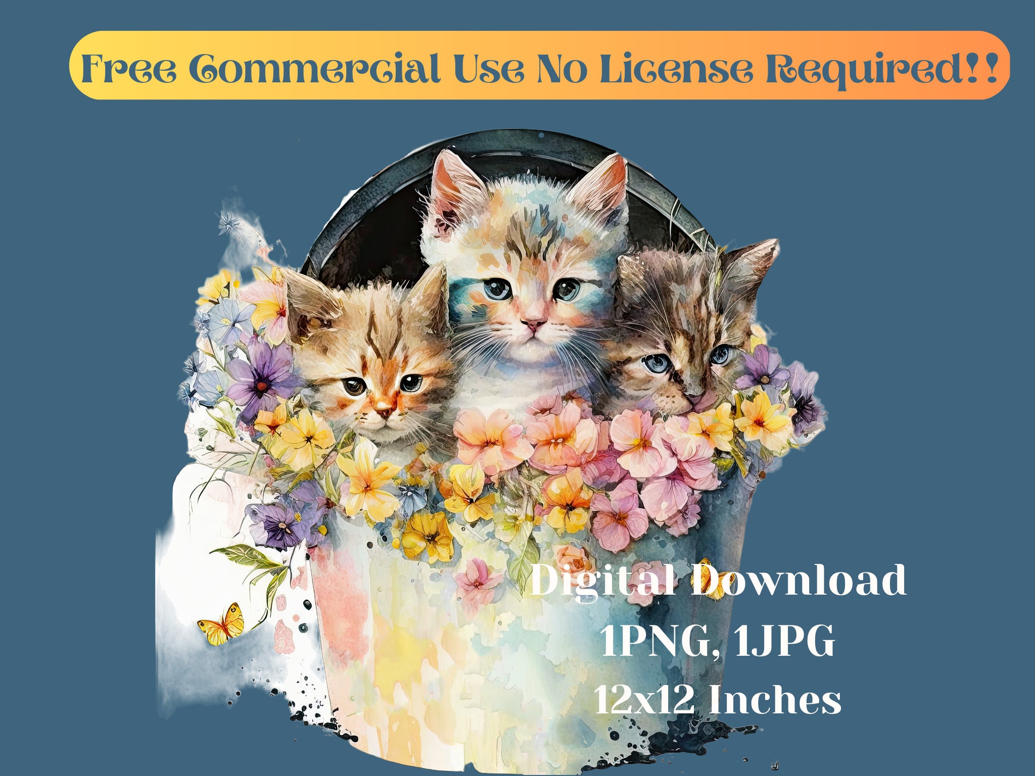 Kittens in Bucket, Watercolor Kitten Clipart, Cat Png, Cute Cat Clip ...