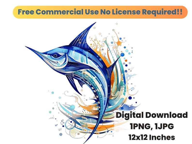 Blue Watercolor Marlin Fish Png Saltwater Fish Clipart - Etsy