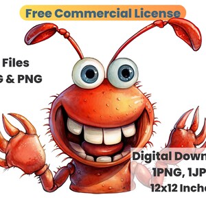 Cute Baby Crawfish Watercolor Clipart, Lobster, Cartoon Character, Kids ...