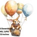 Bunny and Balloon Clipart, in Sky, Watercolor Clipart, Graphic Design ...