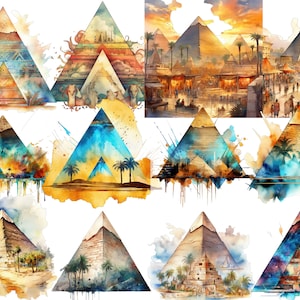Egyptian Pyramid Watercolor Clipart, Pyramids, Egypt Pyramid Scenes ...