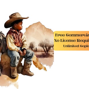 Cute Afro Cowboy, Rustic Western Clipart, Black Country Cowboy Clipart ...