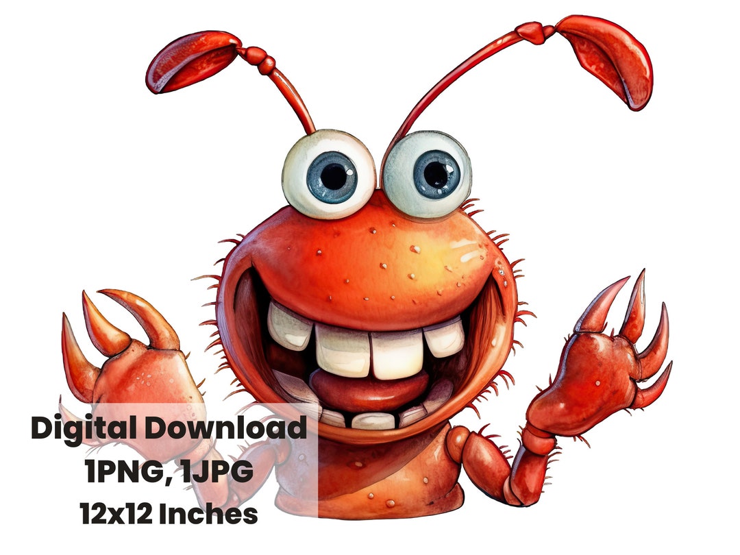 Cute Baby Crawfish Watercolor Clipart, Lobster, Cartoon Character, Kids ...