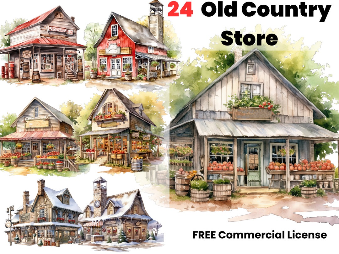 Old Southern Country Store Watercolor Clipart, Louisiana Clipart, Store ...