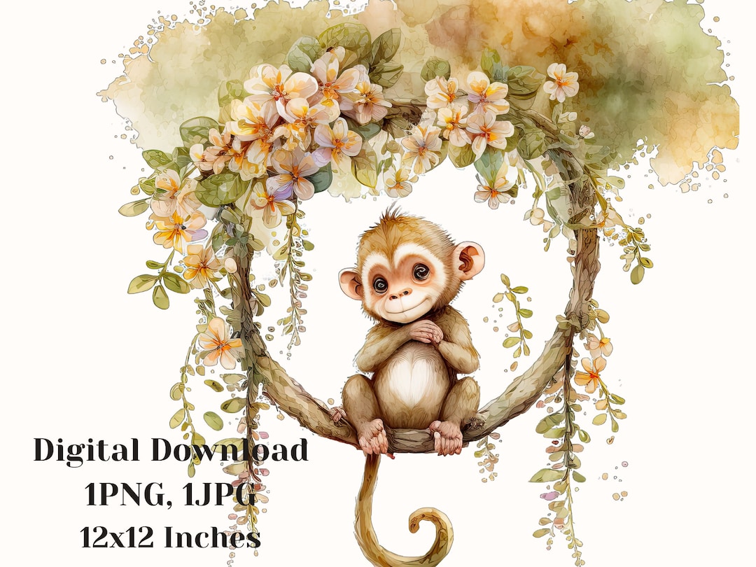 Cute Monkey, Clip Art Image Files, Watercolor Art, Watercolor Clipart ...