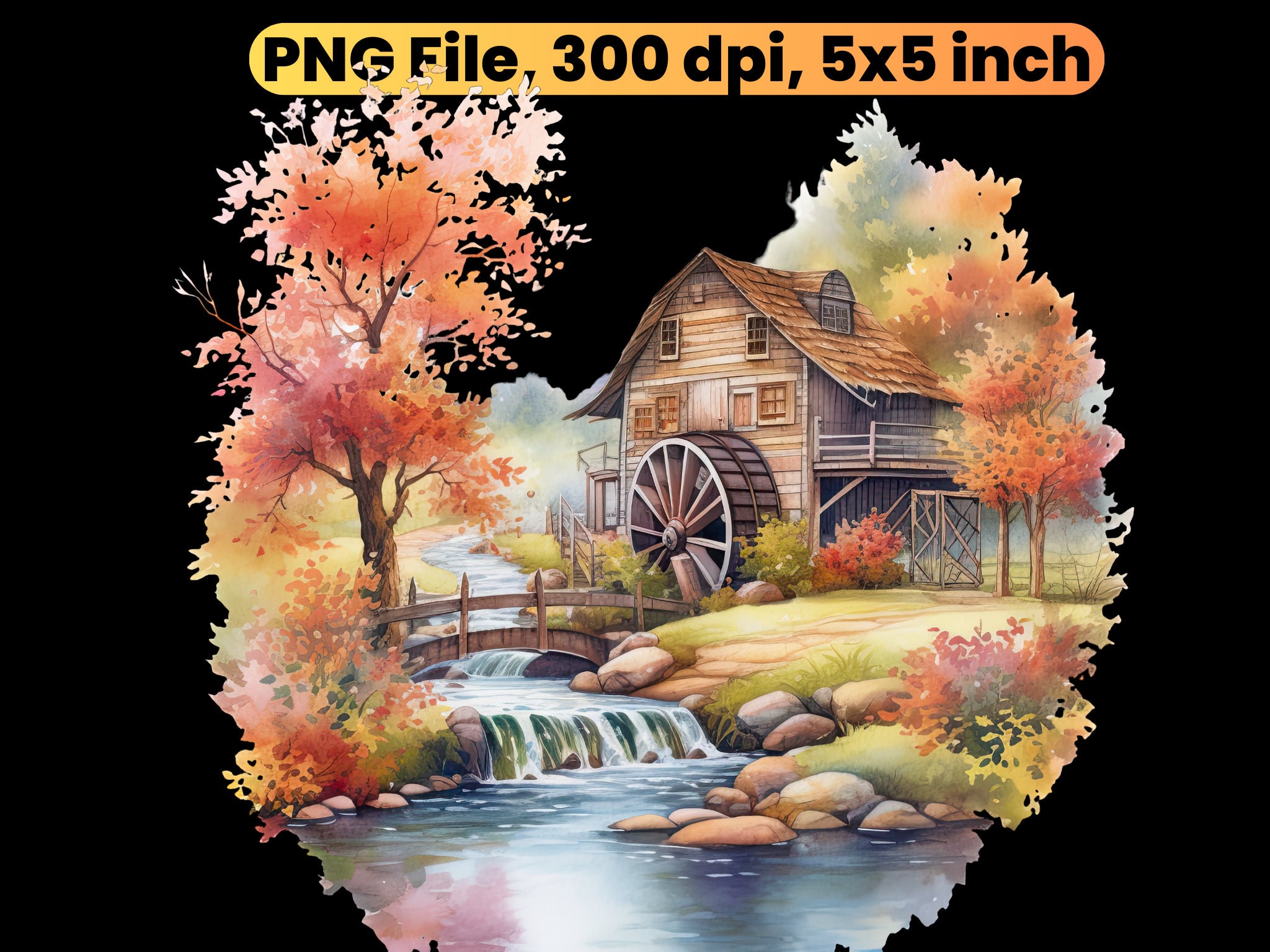 Old Gristmill Watercolor Clipart Watermill Print River - Etsy
