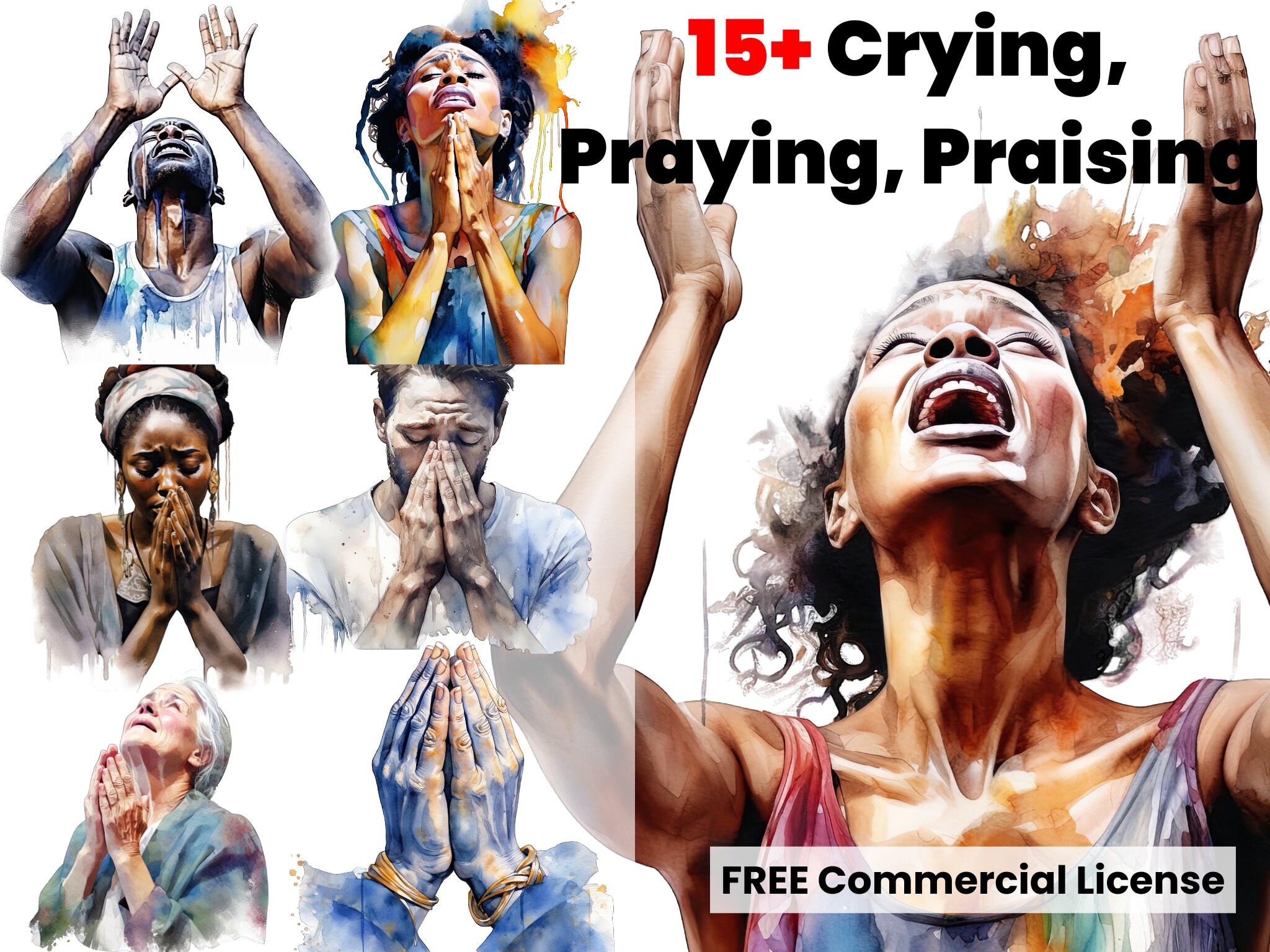 Crying, Praying, and Praising Watercolor Clipart, Christian Art ...