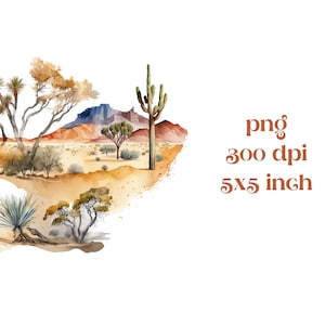 Desert, Desert Art, Planner Watercolor Clip Art, PNG Designs, Printable ...