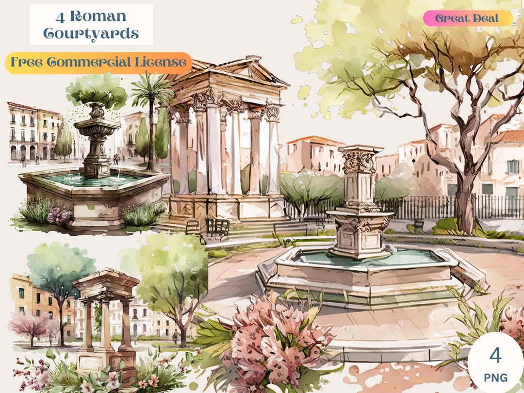 Roman Courtyard, Courtyard, Roman Square, Digital, Digital Paper, Roman ...
