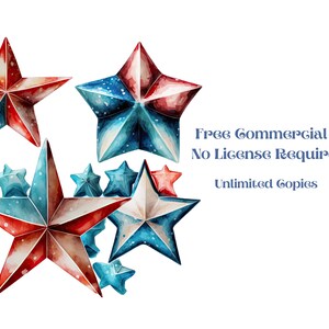 American Stars Clipart, Memorial Day Png, 4th of July Png, Watercolor ...