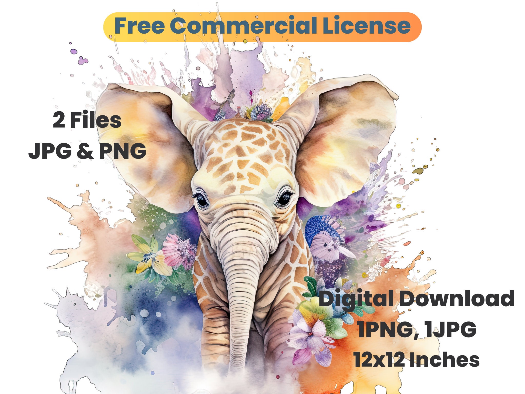 Watercolor Elephant Clipart Png Printable Elephant Artwork - Etsy