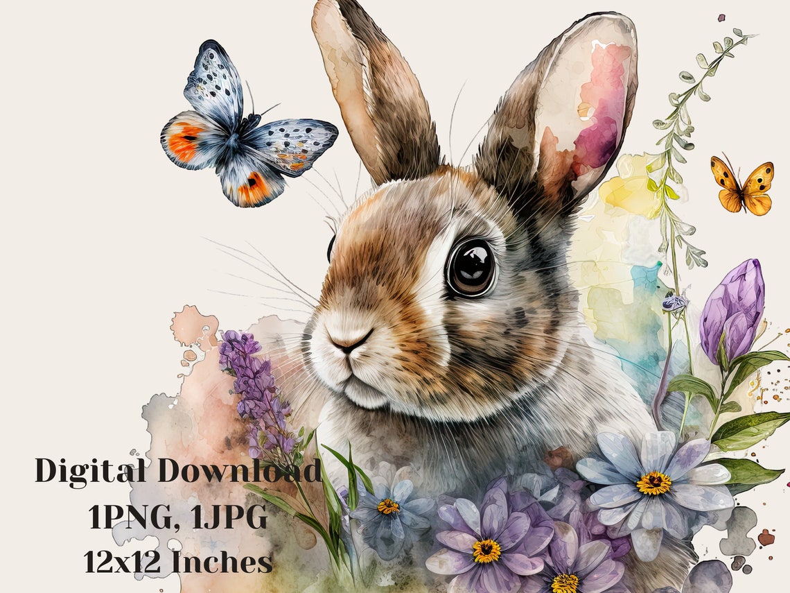 Bunny Clipart Easter Png Watercolor Clipart Sublimation - Etsy