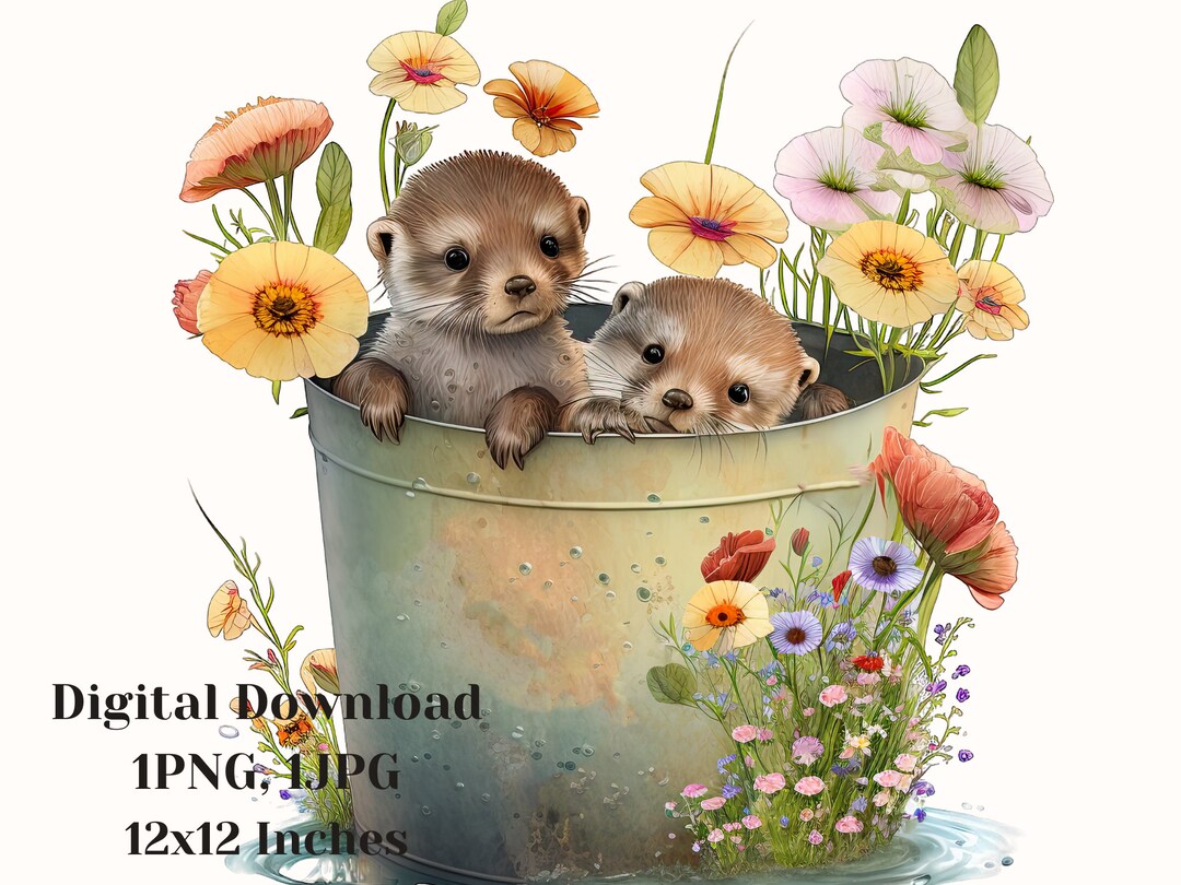Cute Otter, Clip Art Image Files, Watercolor Art, Watercolor Clipart ...