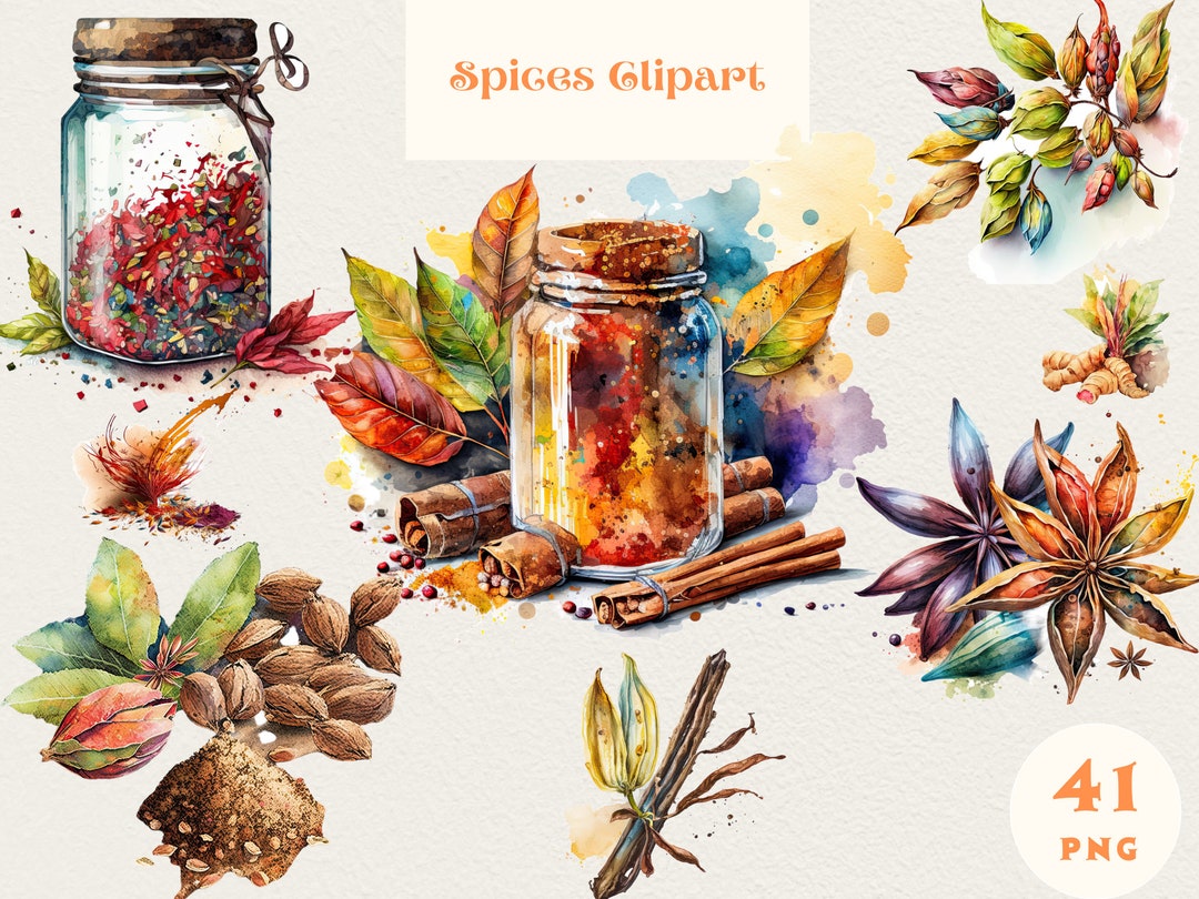 Spices, Spice Art, Essential Oil, Pepper, Cozy Watercolor Clip Art, DIY ...