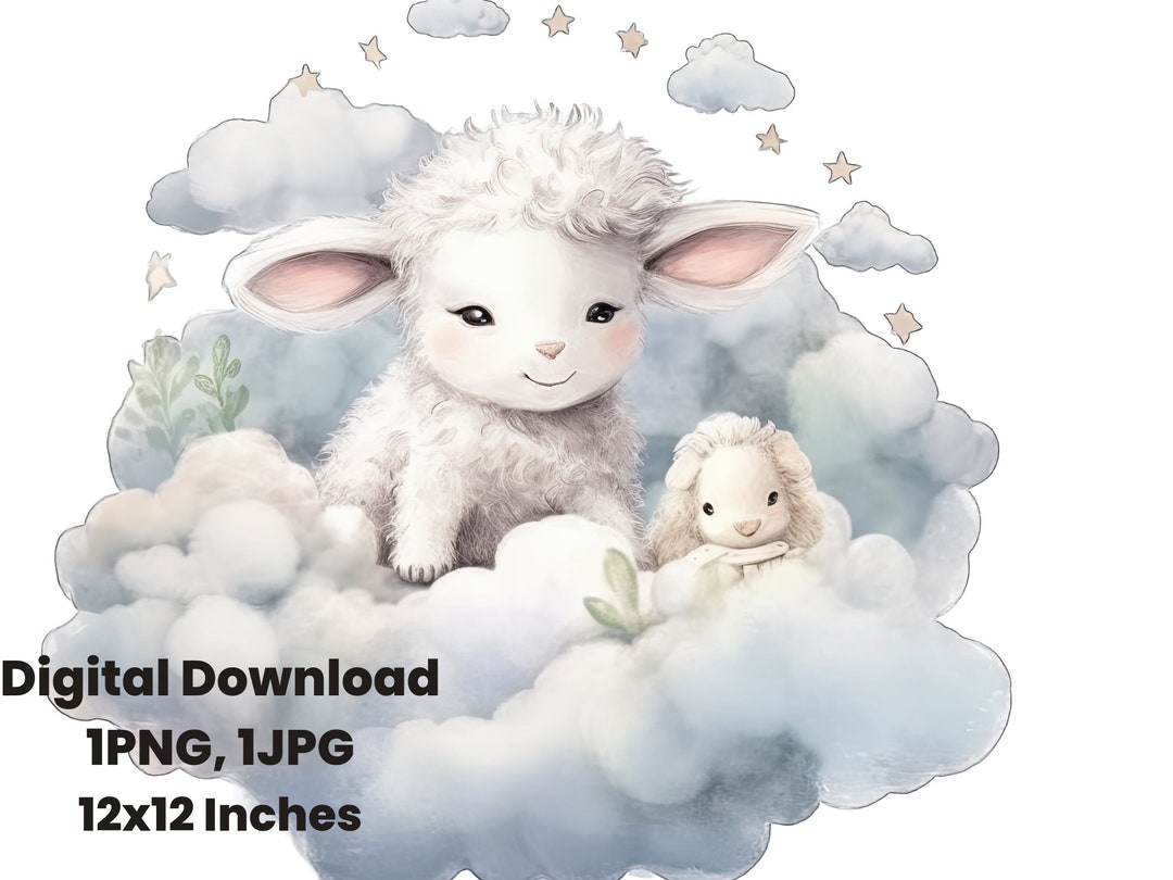 Counting Sheep Bedtime Clipart, Watercolor Clipart, Child Png, Graphic ...