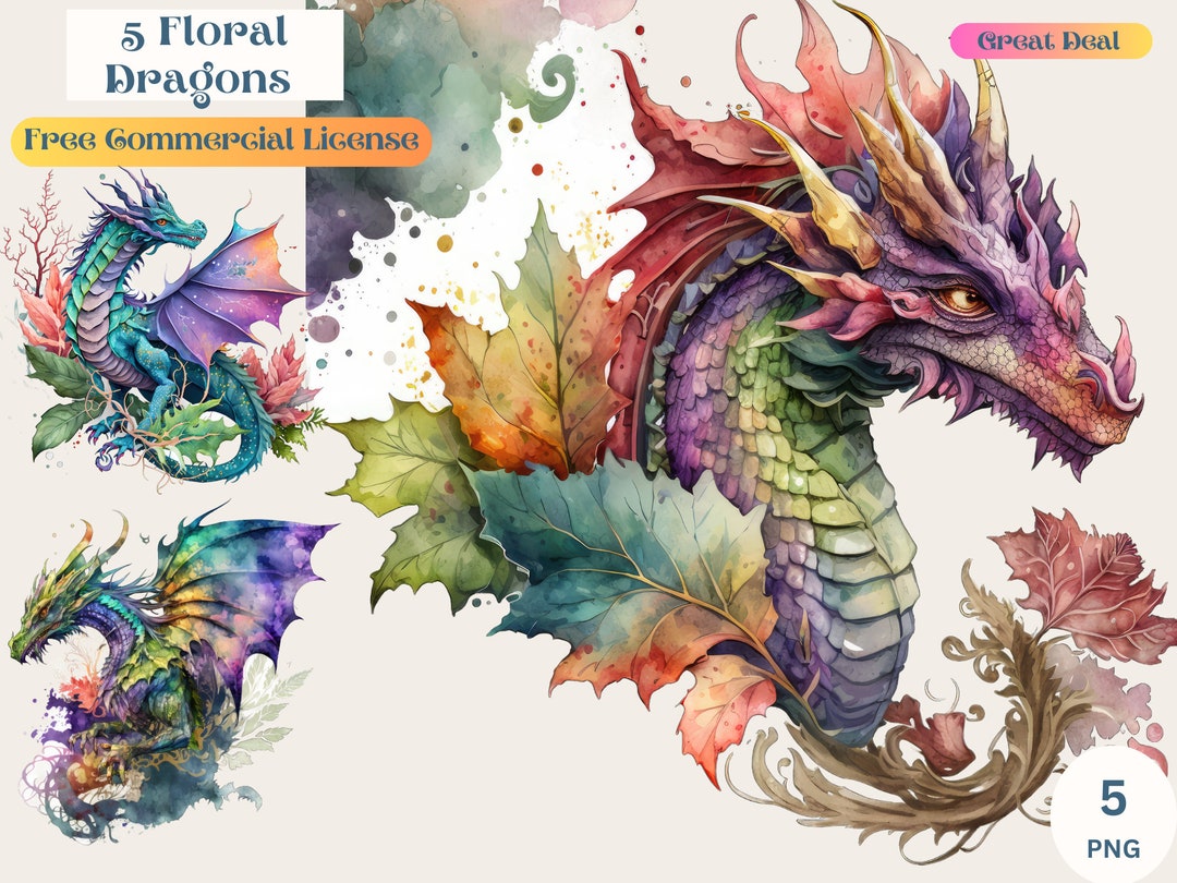 Floral Dragon, Dragon, Dragon Art, Digital Download, Clip Art, PNG ...