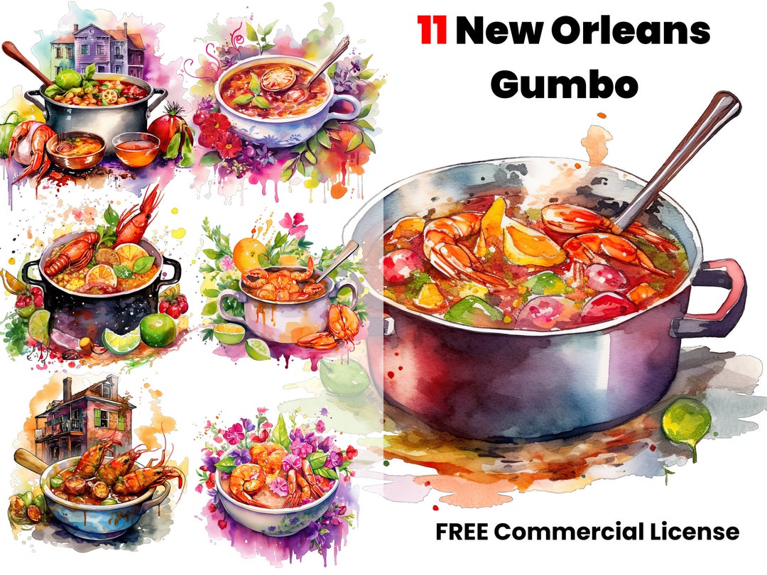 New Orleans Gumbo Watercolor Clipart, Shrimp, Crawfish Boil, Cooking ...