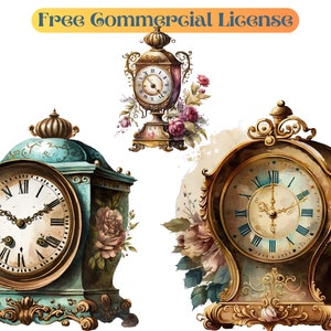 Antique Clock Clipart, Clock Clipart, Vintage Clock, Retro Clip Art ...