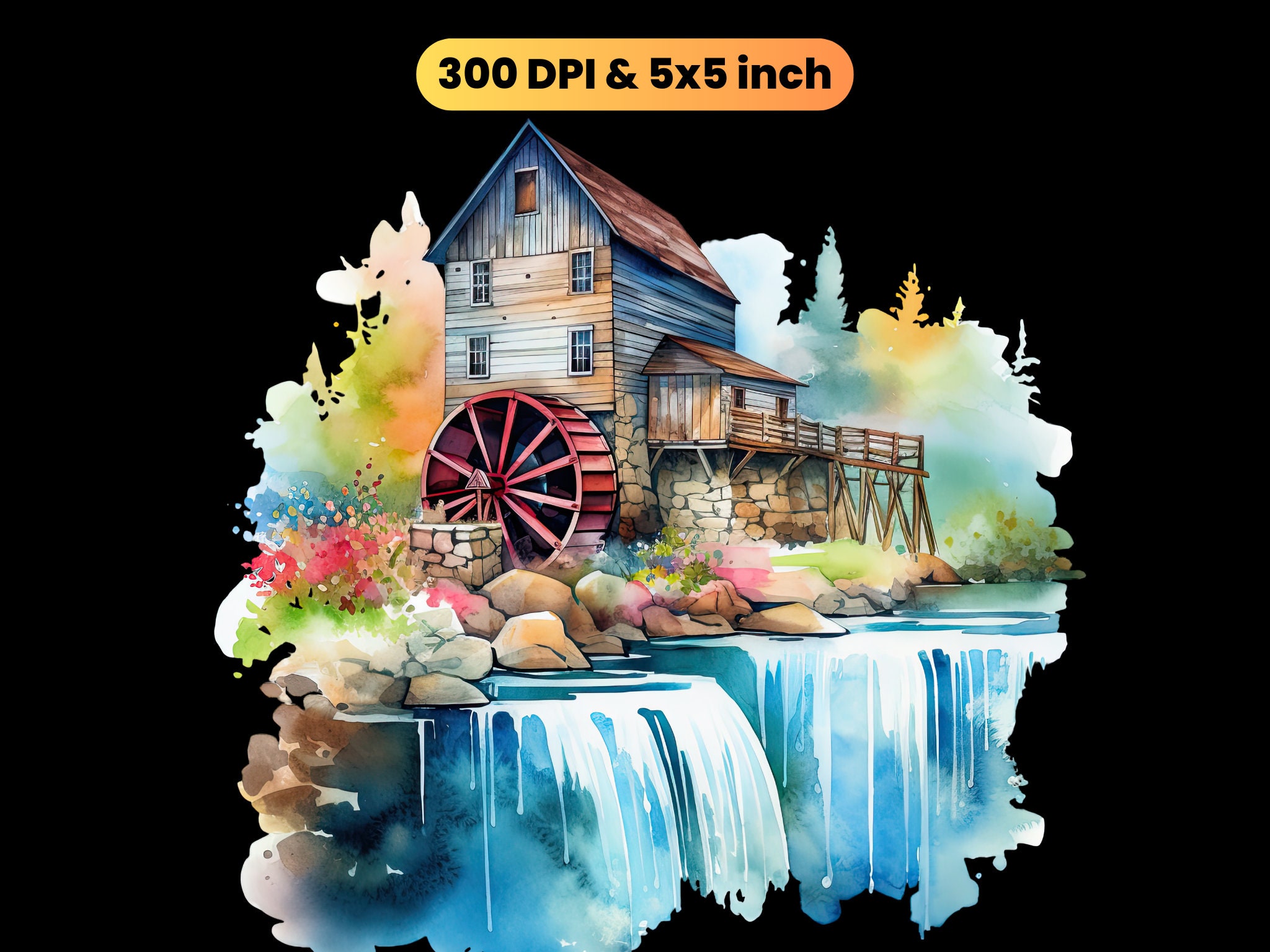 Old Gristmill Watercolor Clipart Watermill Print River - Etsy