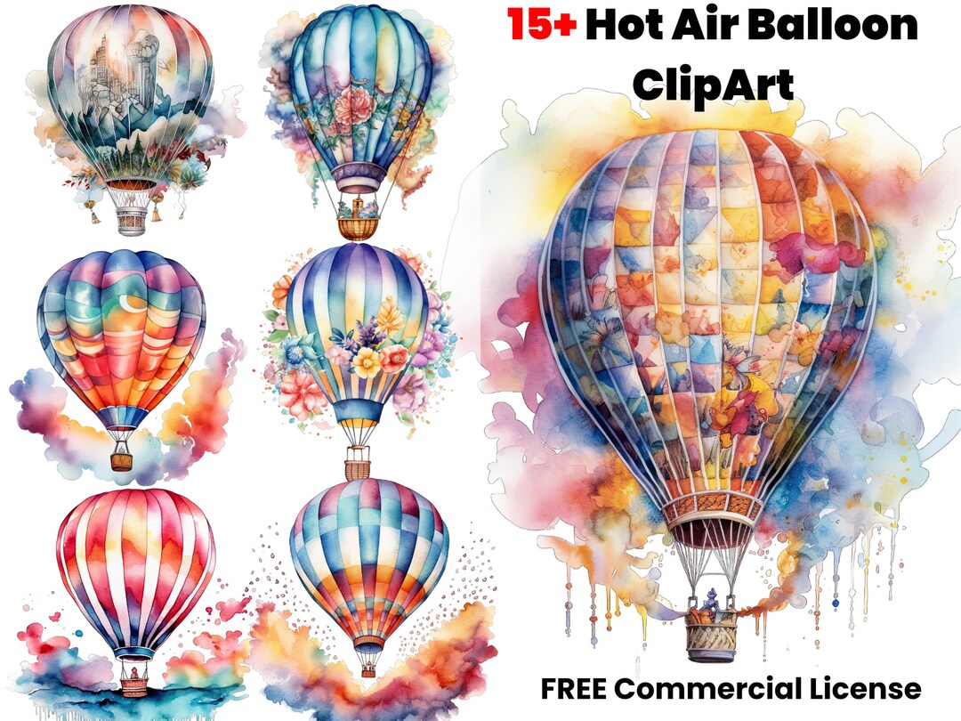 Hot Air Balloon Watercolor Clipart, Big Balloon, Sky, Graphic Designs ...