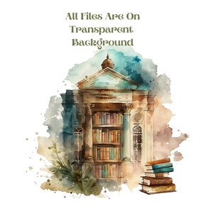 Library, Library School Watercolor, Clip Art, PNG, Digital Download ...