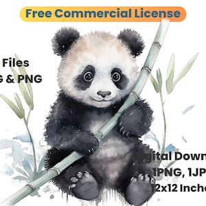 Cute Panda Watercolor Clipart, Digital Paper, Graphic Design ...