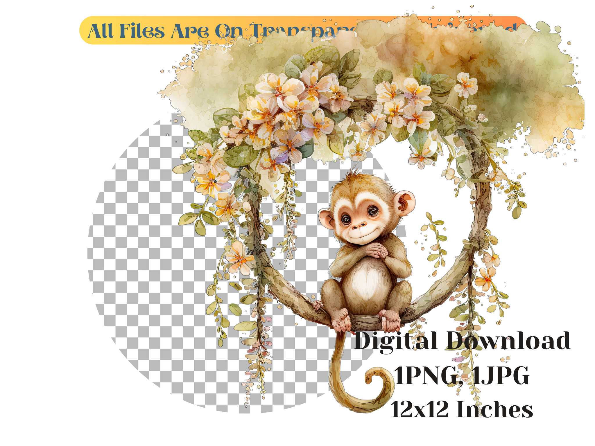 Cute Monkey Clip Art Image Files Watercolor Art Watercolor - Etsy