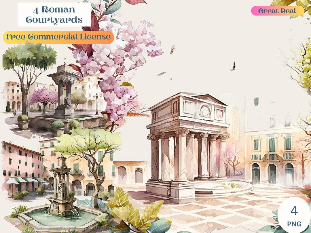 Roman Courtyard, Courtyard, Roman Square, Digital, Digital Paper, Roman ...