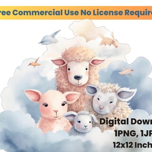 Sheep Bedtime Clipart, Watercolor Clipart, Child Png, Graphic Design ...