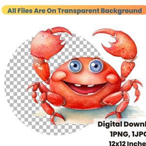 Smiling Cabby Cartoon Watercolor Clipart, Crabbing, Fishing Clipart ...