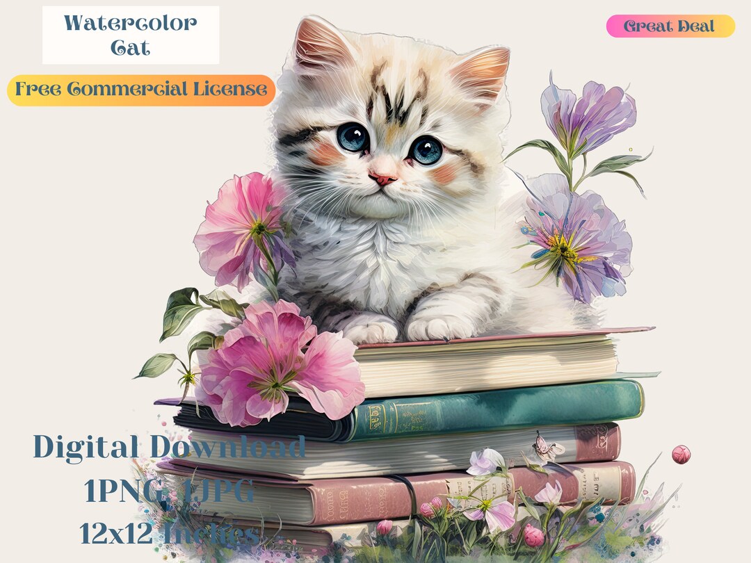 Watercolor Kitten Clipart, Cat Png, Cute Cat Clip Art, Hand Painted Cat ...