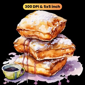 New Orleans Beignets Watercolor Clipart, Donunt Clipart, Baking Png ...