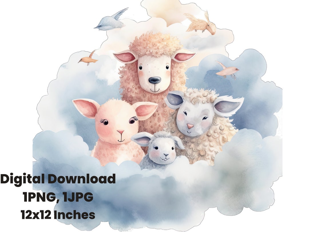 Sheep Bedtime Clipart, Watercolor Clipart, Child Png, Graphic Design ...