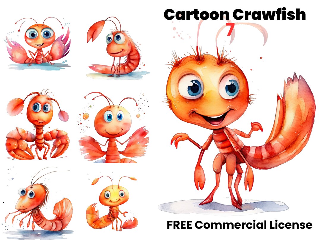 Cute Animated Crawfish, Watercolor Clipart, Louisiana Heron PNG ...
