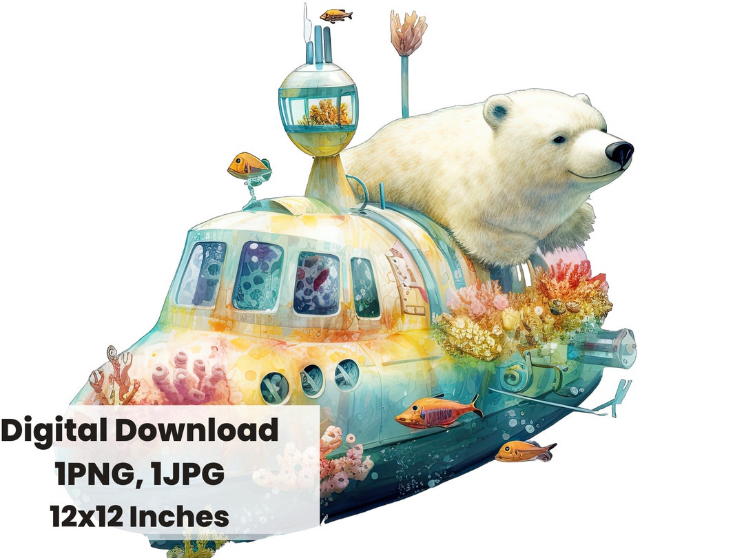 Polar Bear Freeloader Watercolor Clipart, Saltwater, Graphic ...