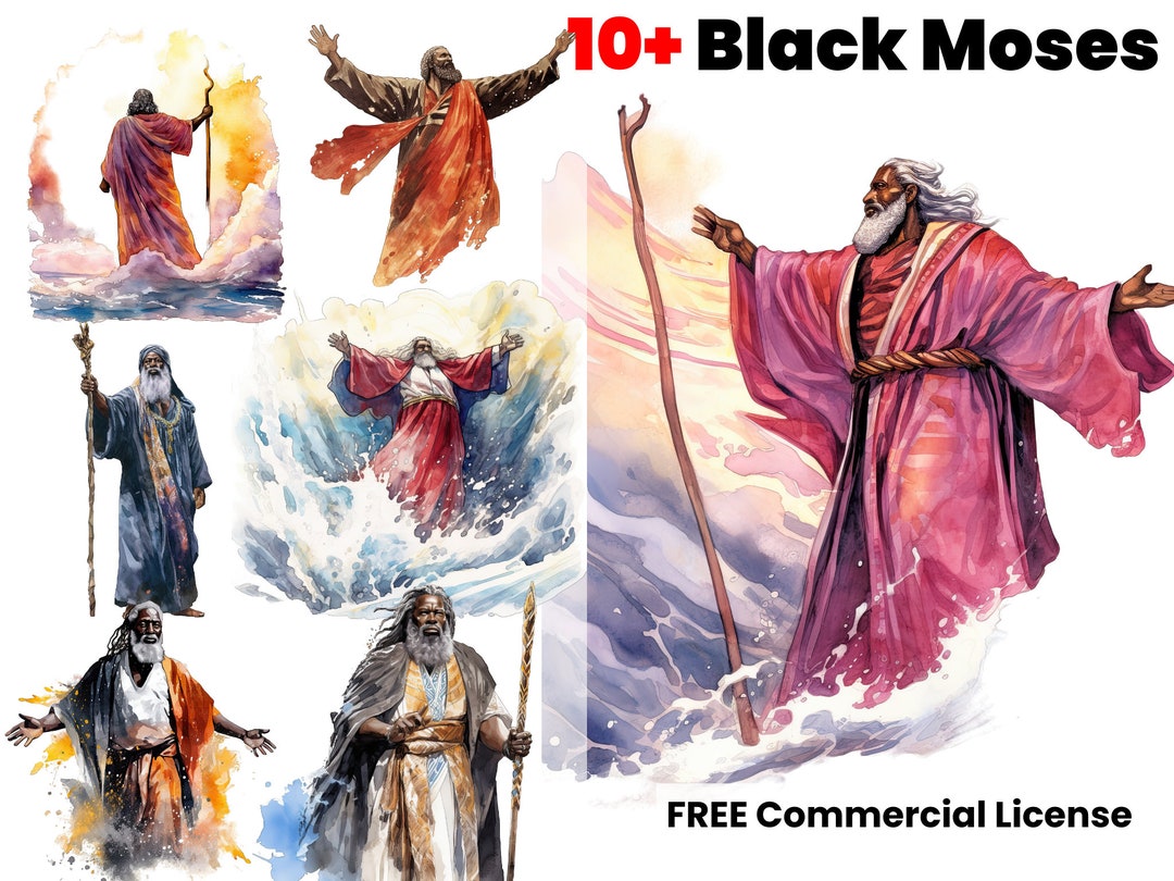 Black Moses Watercolor Clipart, Christian Art, Religious Png, Sublimation Design, Digital ...