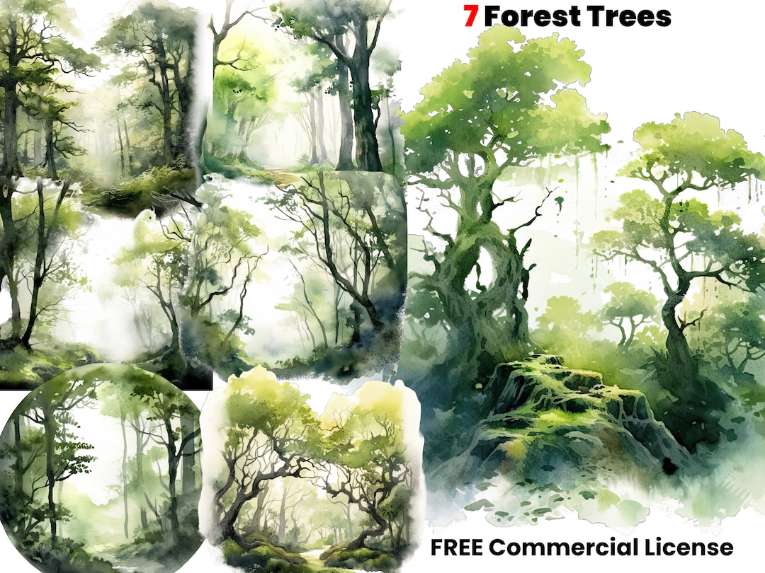 Forest Trees Clipart, Illustration Print, Woods, Art, Graphic Design ...