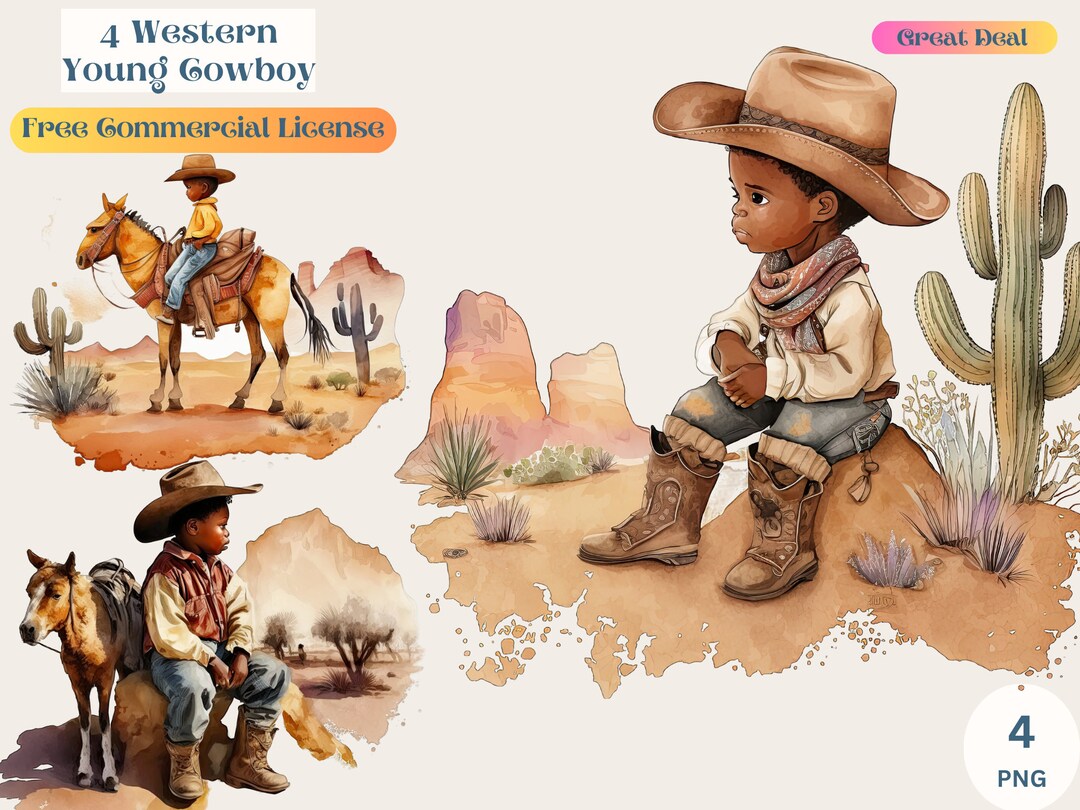 Cute Afro Cowboy, Rustic Western Clipart, Black Country Cowboy Clipart ...
